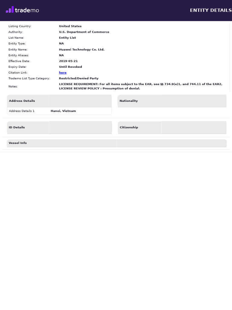 Huawei Technology Co. Ltd. Entity Details | PDF