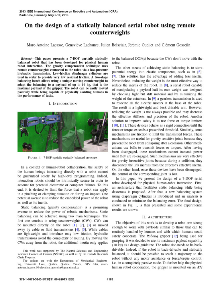 On The Design of A Statically Balanced Serial Robot Using Remote ...
