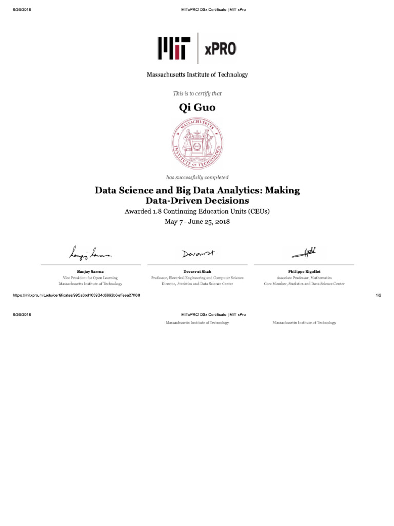 Data Science Mit Xpro Certificate | PDF