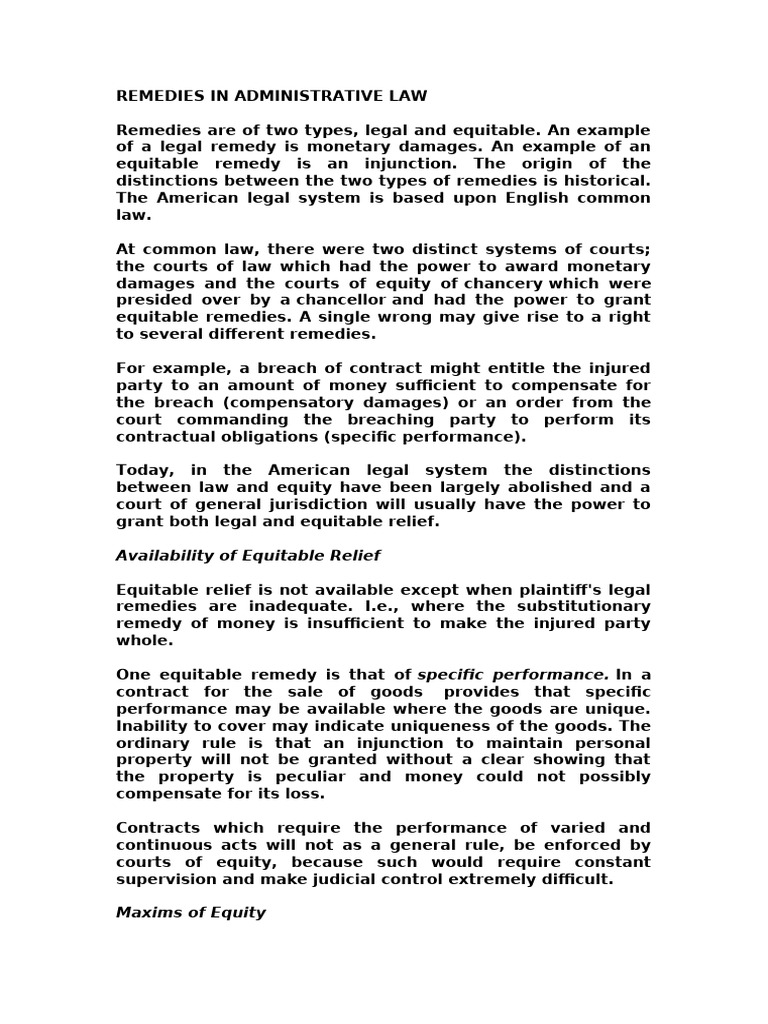 Administrative Law - Remedies | PDF | Legal Remedy | Equity (Law)