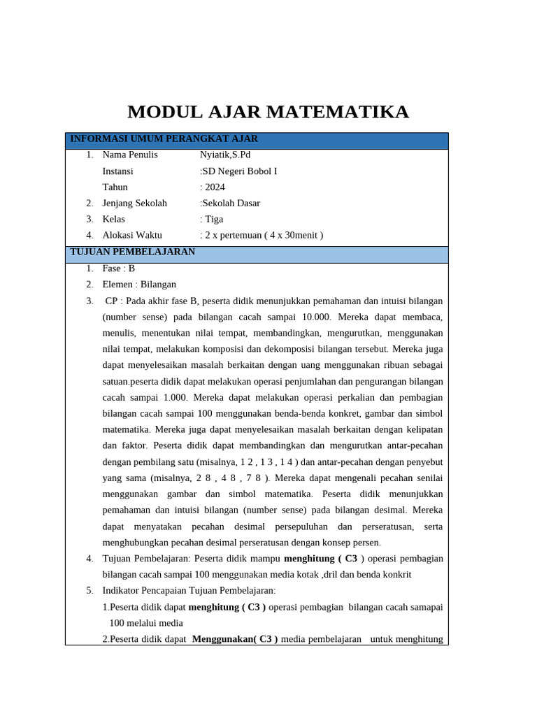 1 MODUL AJAR DWI MATEMATIKA | PDF