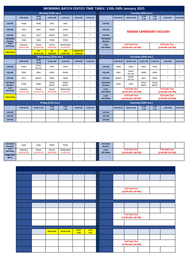 REVISED Timetable 13-18 January | PDF