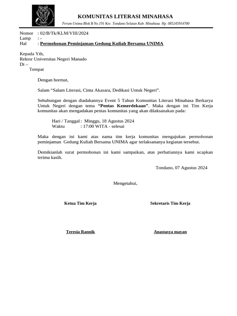 Surat Peminjaman GKB KLM-1 | PDF