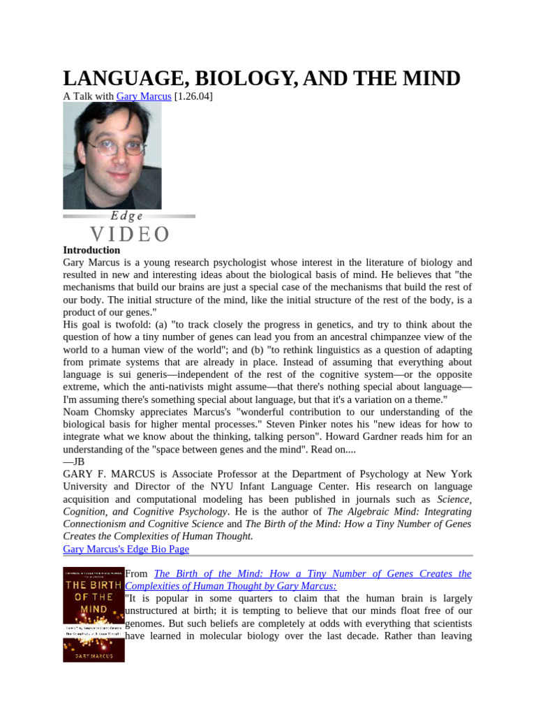 LANGUAGE, BIOLOGY, AND THE MIND (1) | PDF | Cognitive Science | Mind