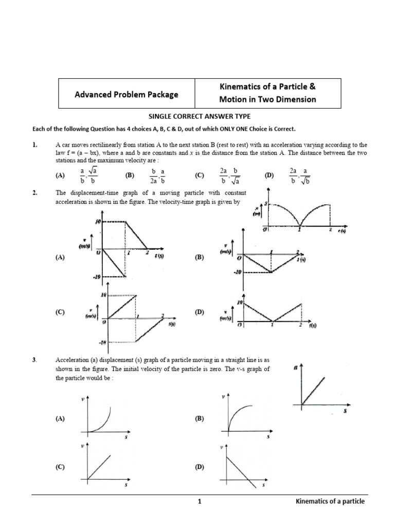 Advanced Problem Package Kinematics of A Particle & Motion in Two Dimension | PDF | Acceleration ...
