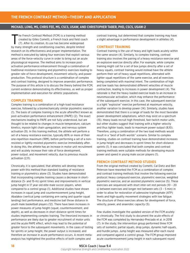Nsca Coach 9.4.3 The French Contrast Method Theory and Application ...