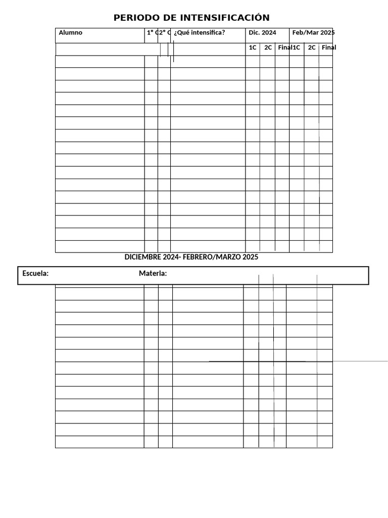TABLAS P. Intensificación | PDF