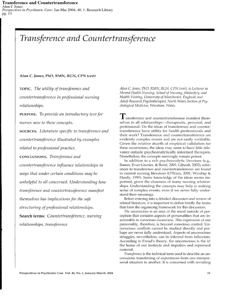Transference and Countertransference | PDF