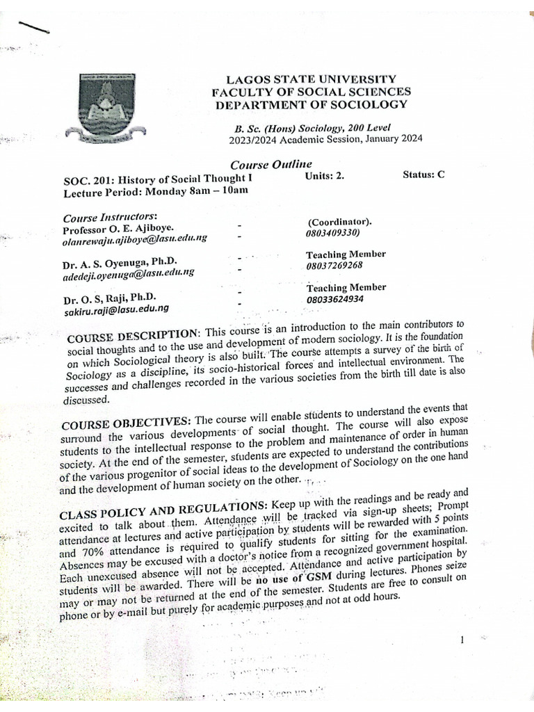 SOC 201 Course Outline - Soft | PDF