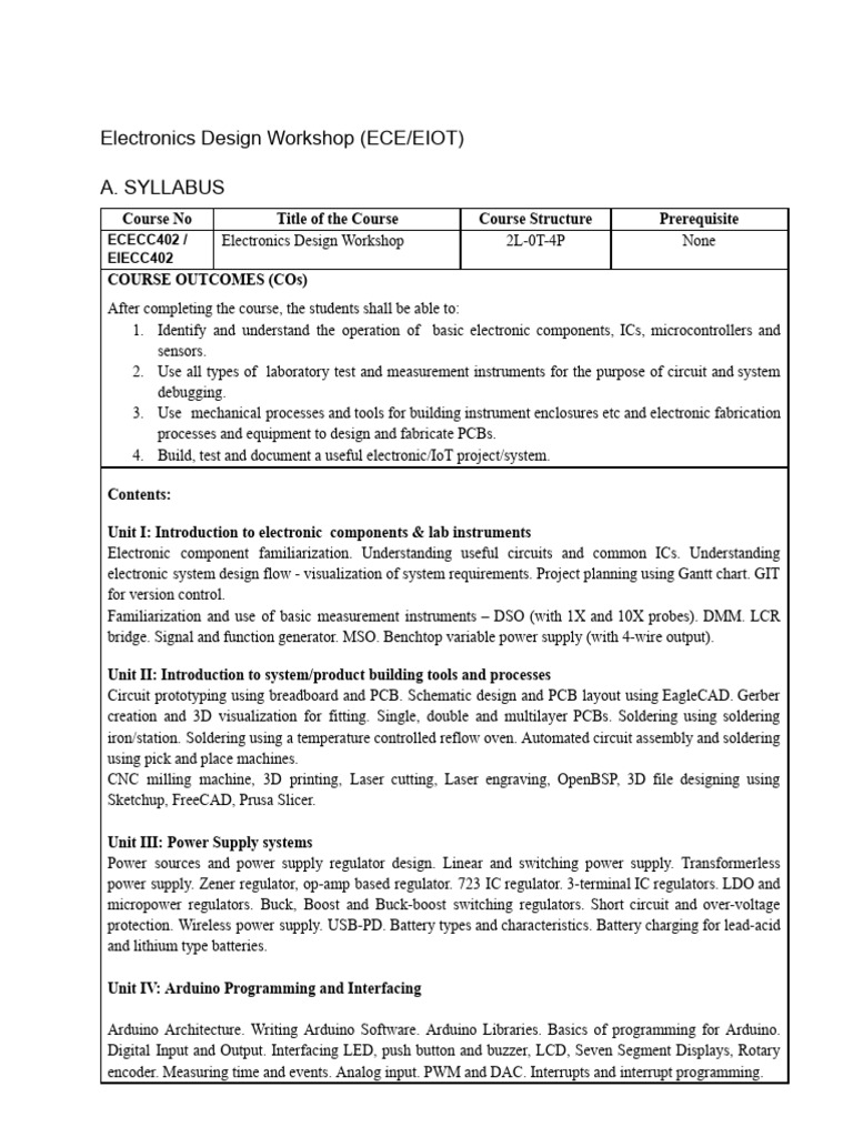 Electronics Design Workshop Syllabus | PDF | Printed Circuit Board ...