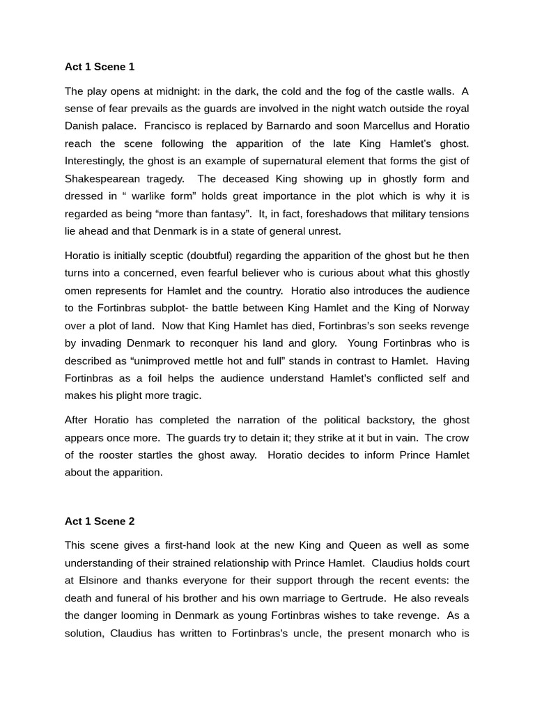 Hamlet Act 1 Summary and Analysis | PDF | Hamlet | Shakespearean Tragedies