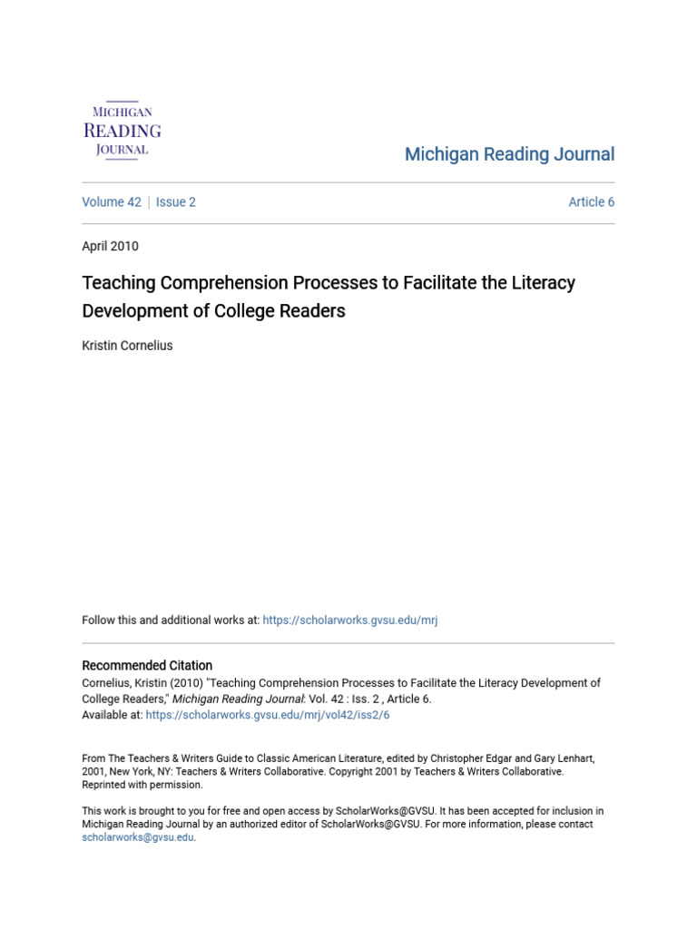 Teaching Comprehension Processes to Facilitate the Literacy Devel | PDF ...