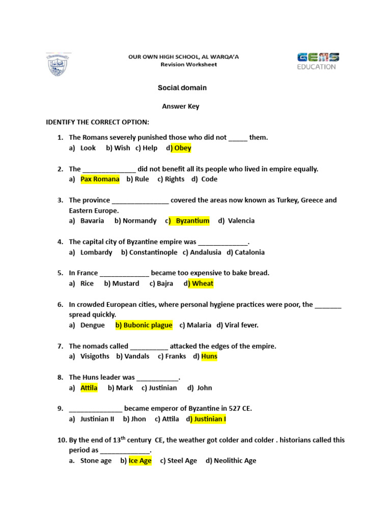 Answer Key MSCS Social Domain | PDF
