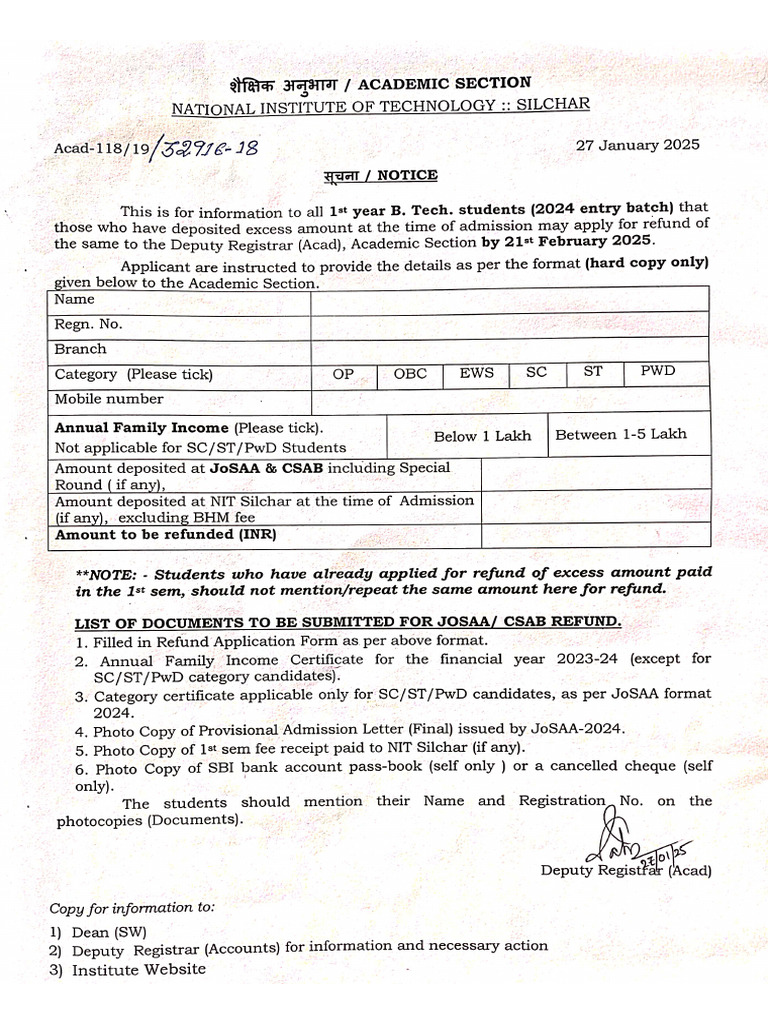 Notice Refund UG 2024 Batch | PDF
