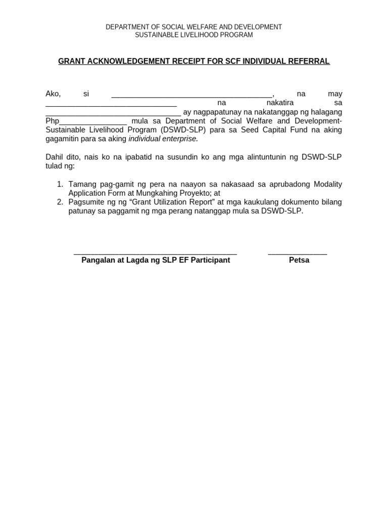 Grant Acknowledgement Receipt (GAR) | PDF