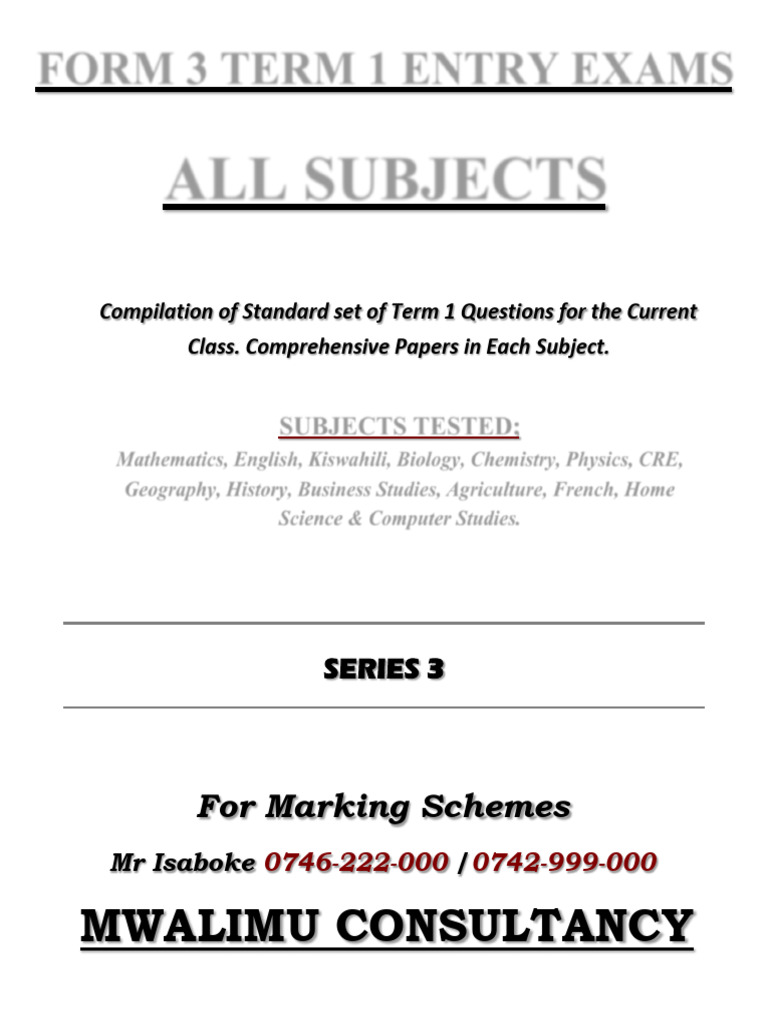 f3 Term 1 Entry Exams s3 | PDF | Weight