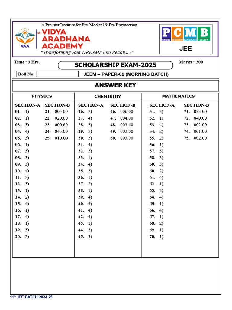 Morning Batch Paper 02answerkey | PDF