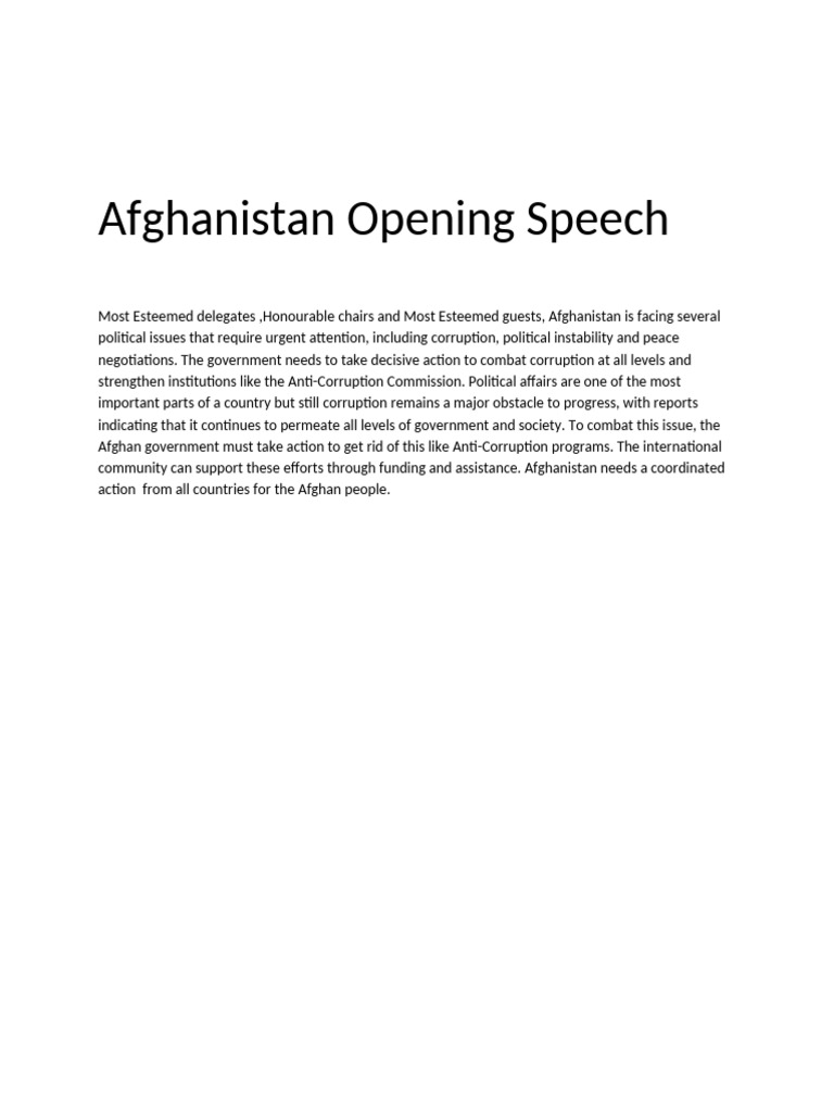 Afghanistan Opening Speech-MUN | PDF