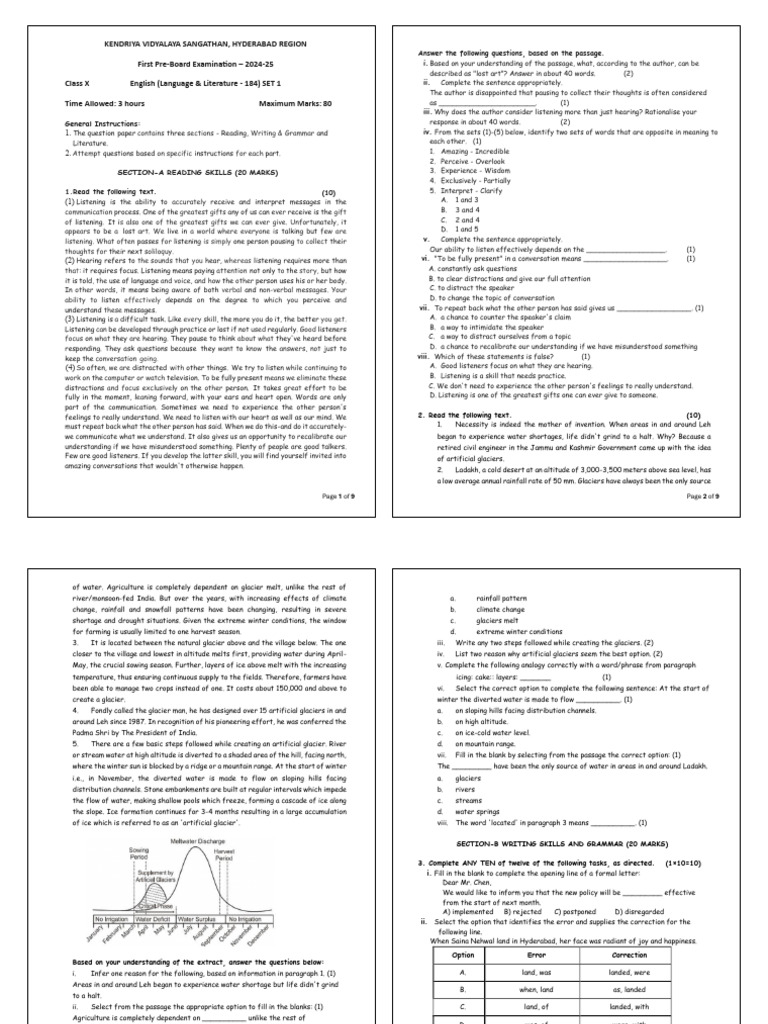 PB1 X Eng 184 (L.L) QP (SET1) | PDF | Glacier | Conversation