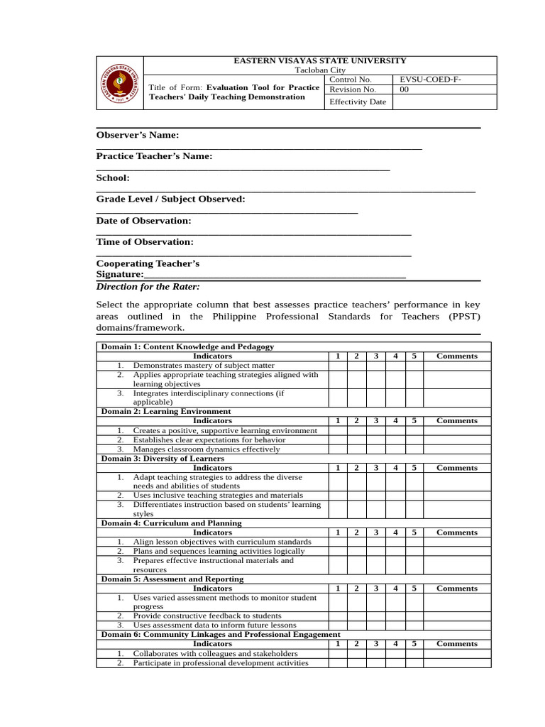 Practice Teacher Evaluation Tool | PDF | Human Communication ...