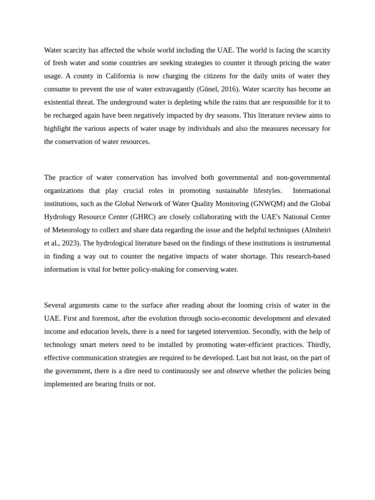 Yasmina Litreature Review - 014200 | PDF | Water | Water Scarcity