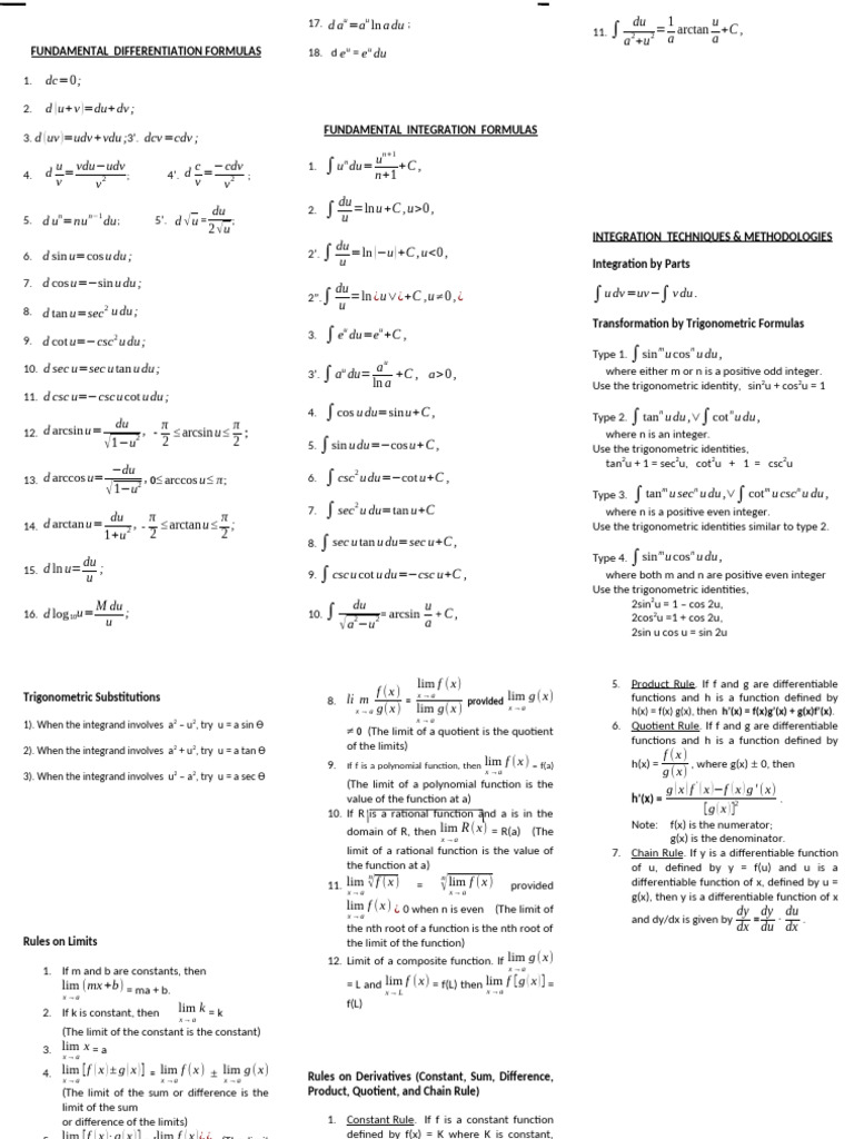 DIFFERENTIATION INTEGRATION FORMULAS Short Coupon Bond | PDF | Function (Mathematics ...