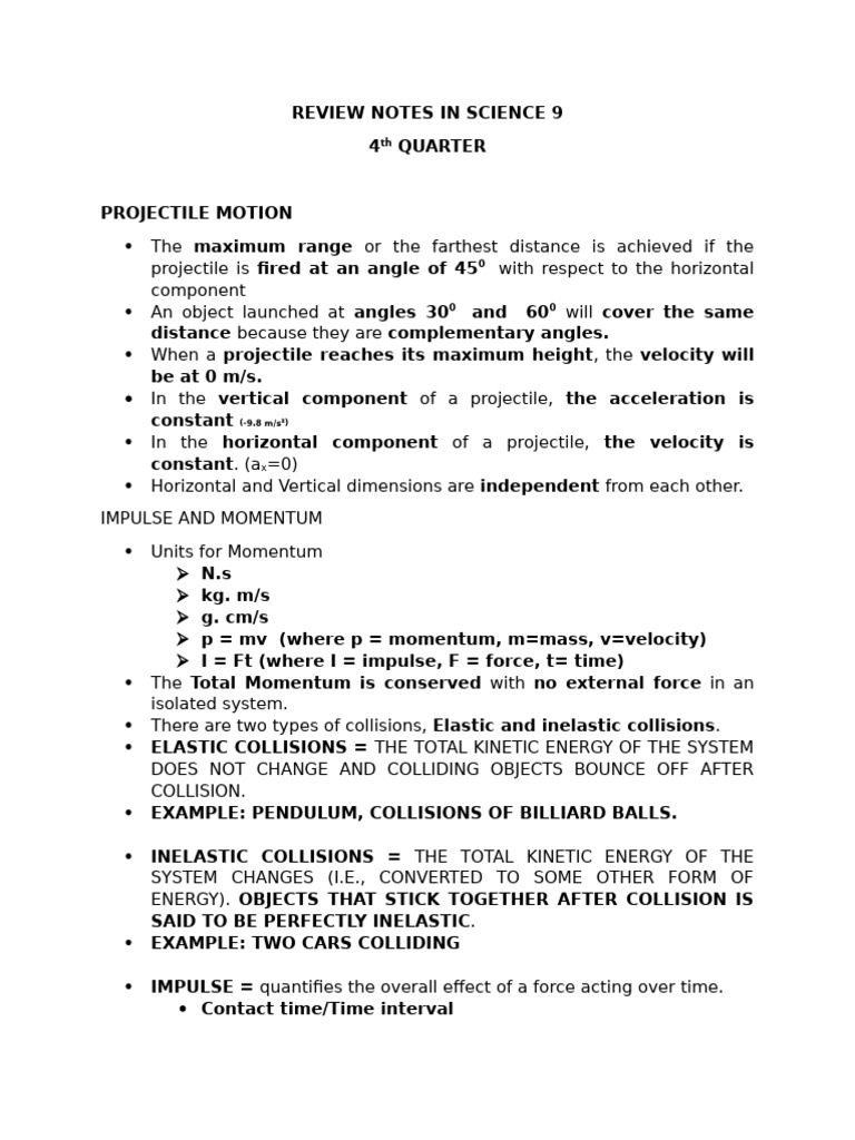 Science 9 Review: Motion, Energy, and Heat | PDF | Collision | Momentum