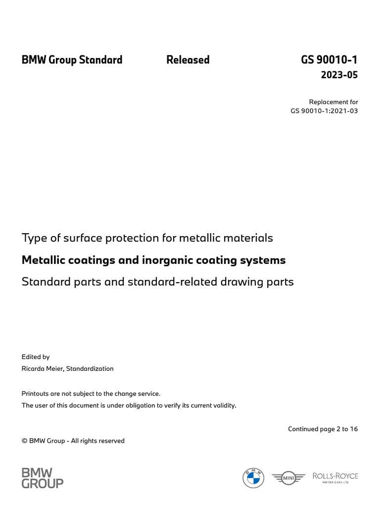 BMW GS 90010-1: Coating Standards | PDF | Screw | Corrosion
