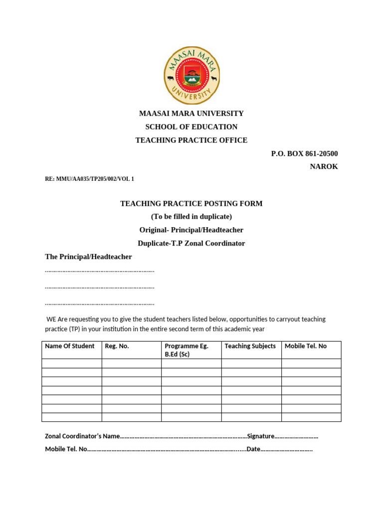 Teaching Practice Posting Form | PDF