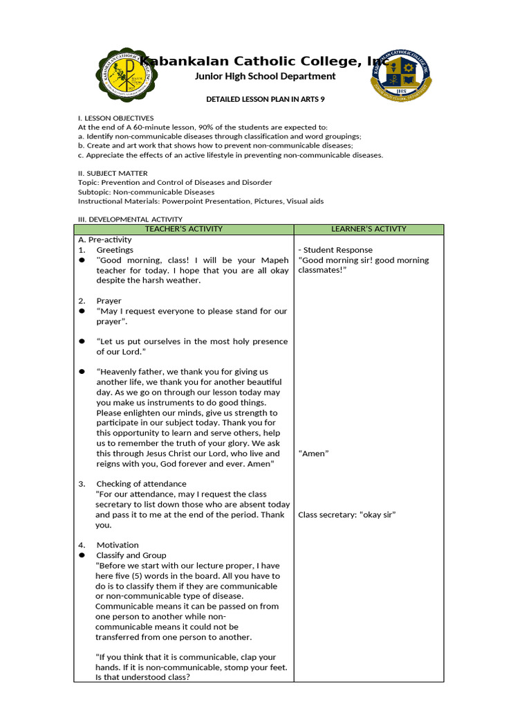 Arts 9 Lesson Plan: Non-Communicable Diseases | PDF | Allergy ...
