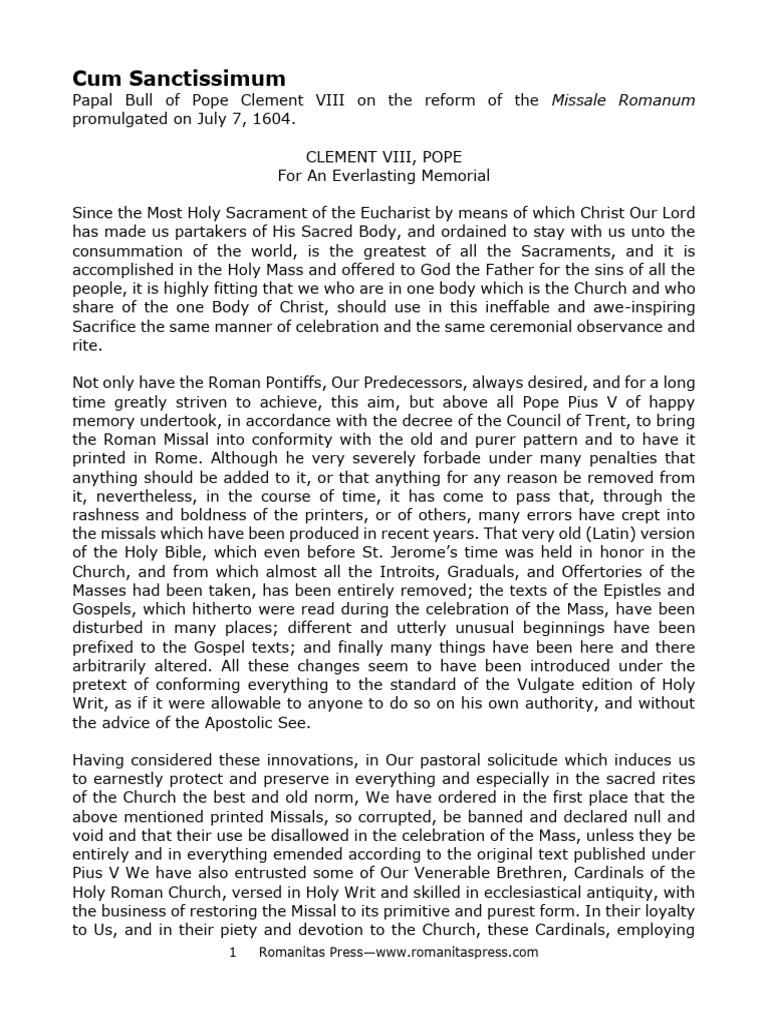 Papal Bull on Roman Missal Reform | PDF | Catholic Church | Pope