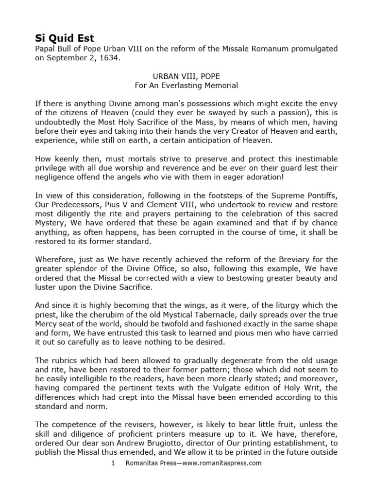 Papal Bull on Missale Romanum Reform | PDF | Pope | Catholic Church