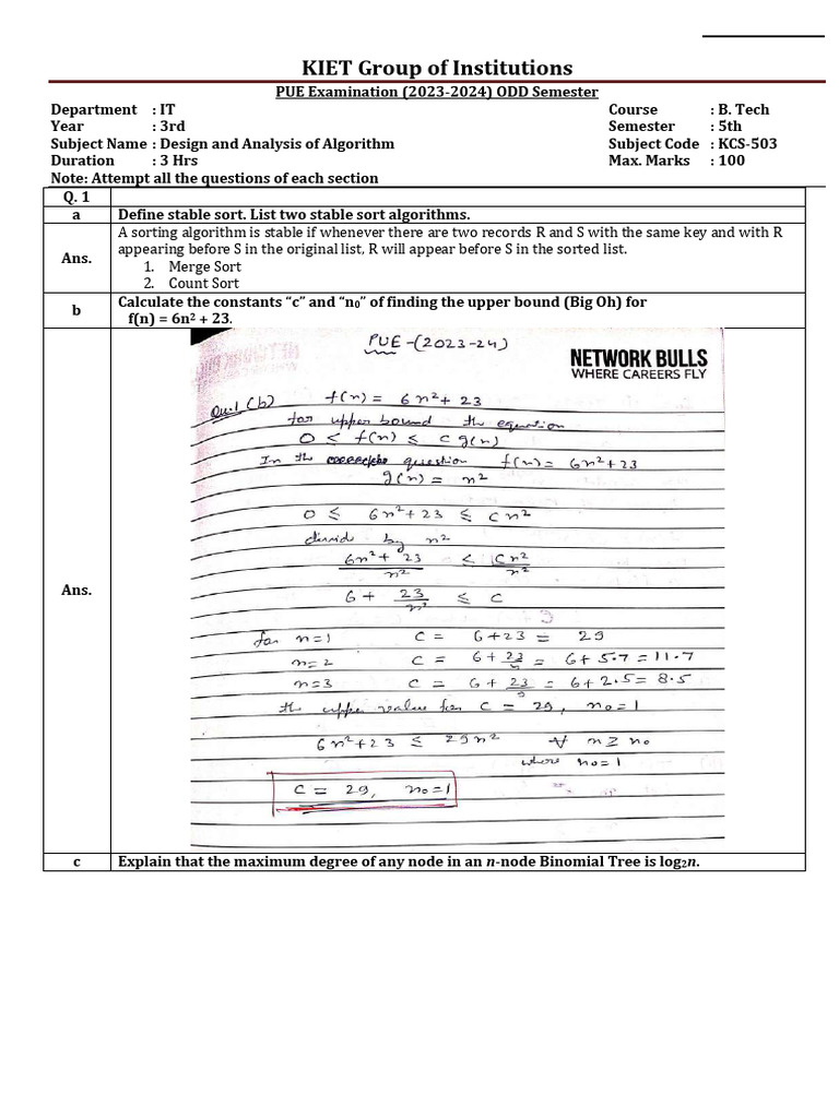 Solution PUE - KCS-503 - ODD - 2023-24 - Compressed | PDF | Computational Complexity Theory ...