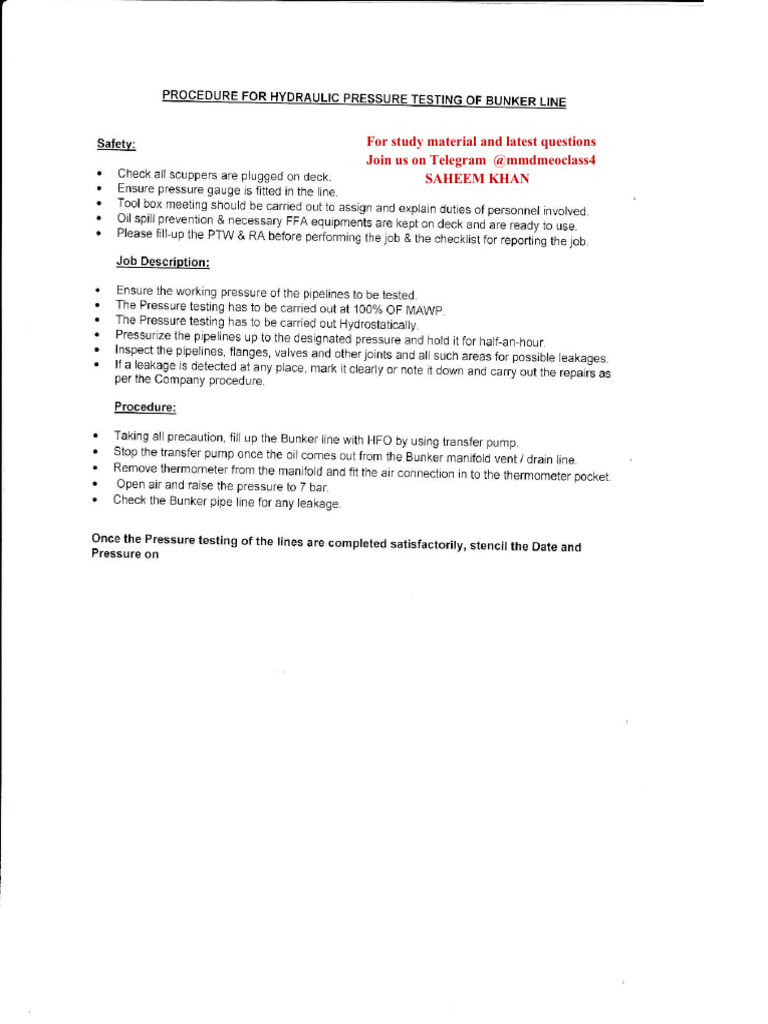 Bunker Line Pressure Testing Guide | PDF