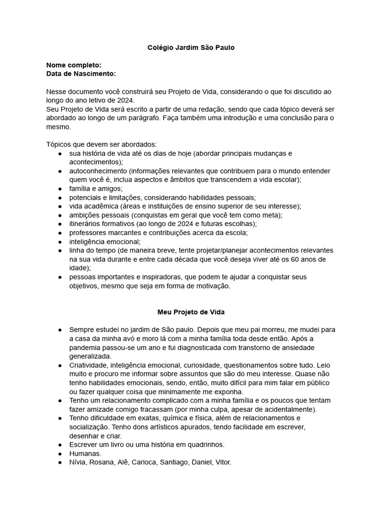 Carolina Bevilacqua - 24- meu projeto de vida | PDF | Vida