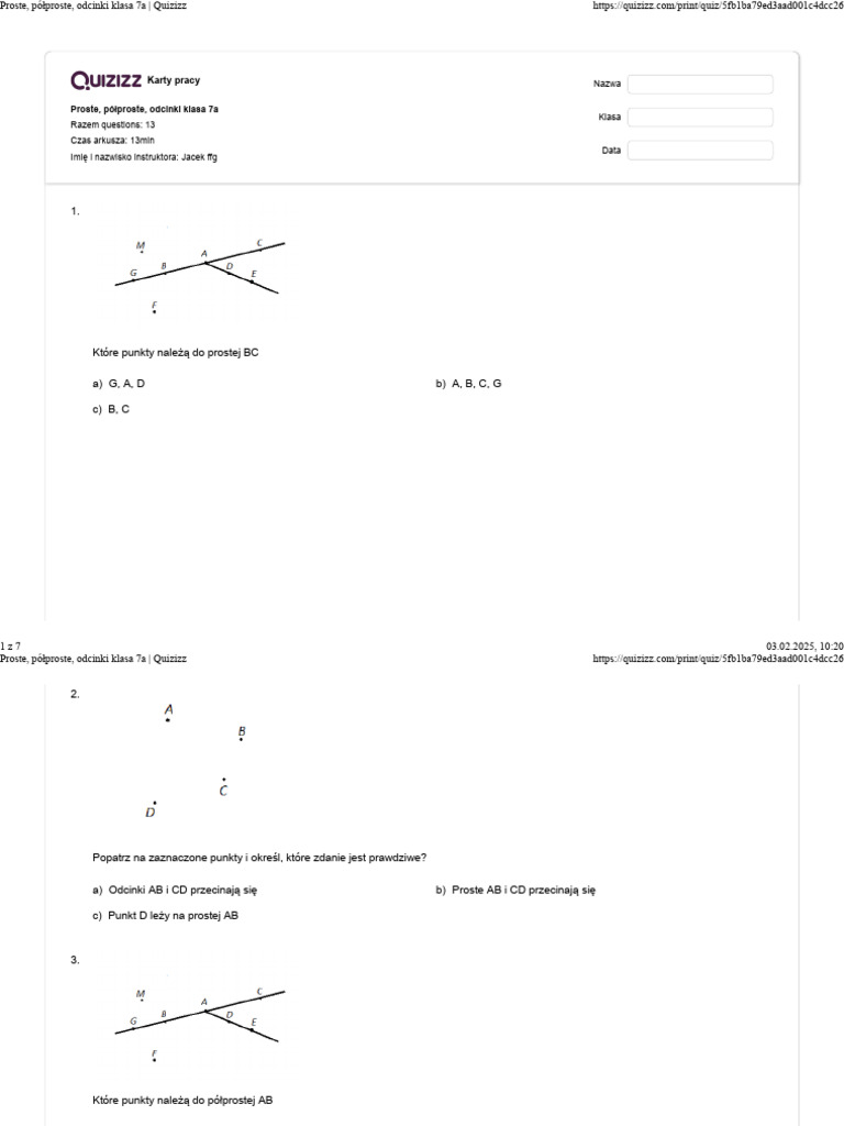 Proste, Półproste, Odcinki Klasa 7a - SP Kl. IV | PDF