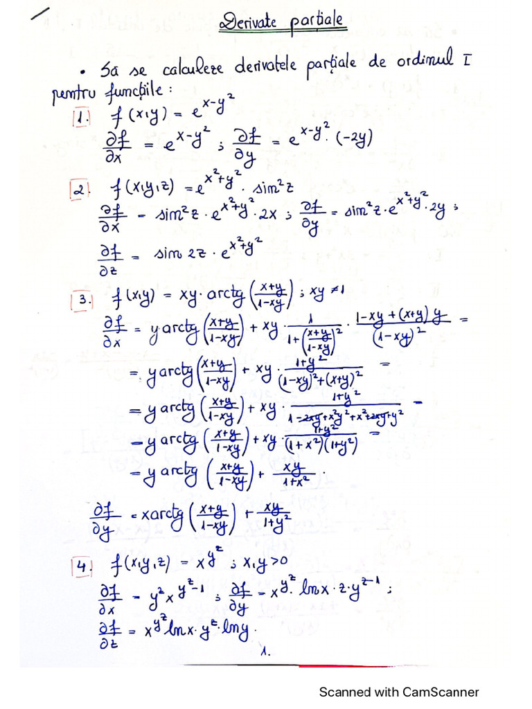 Exerciții - Derivate Parțiale | PDF