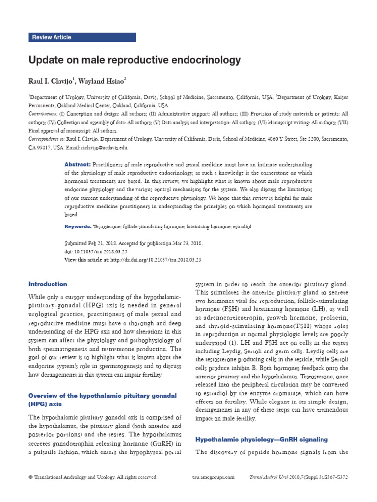 Male Reproductive Endocrinology Insights | PDF | Luteinizing Hormone ...