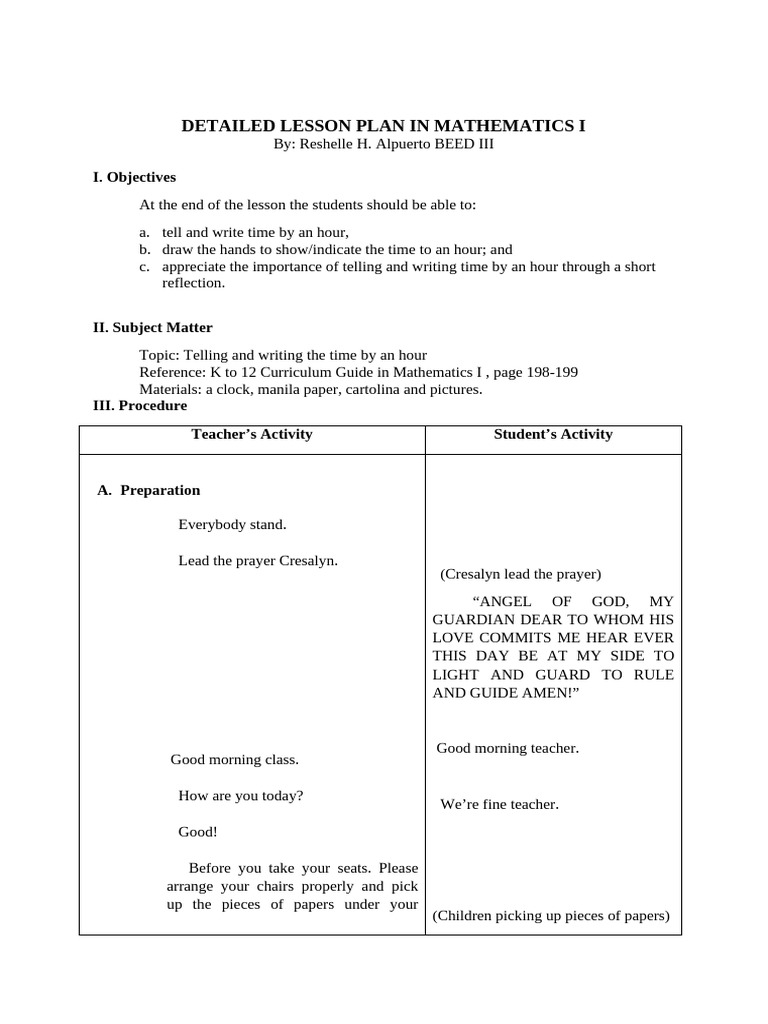 Detailed Lesson Plan in Mathematics I Reshelle | PDF