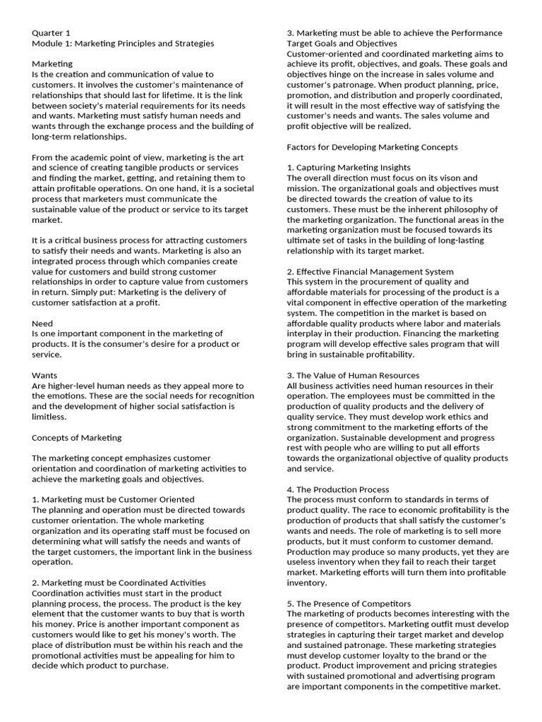 Principles of Marketing Notes | PDF | Marketing | Marketing Strategy