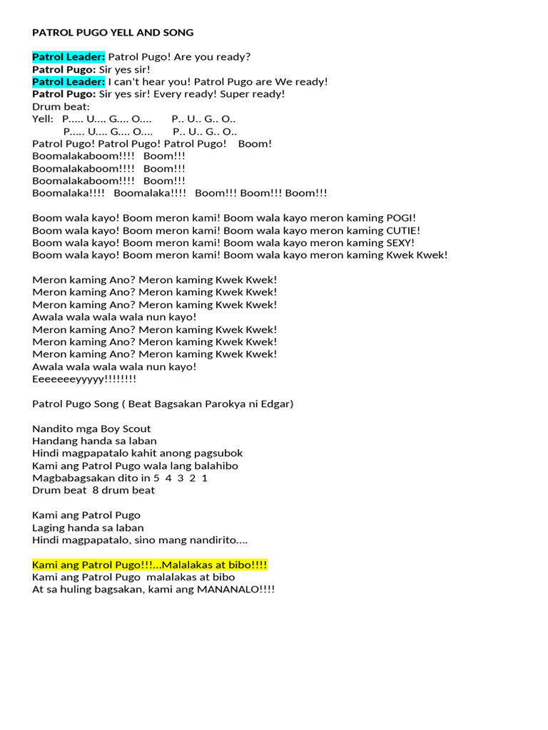 Patrol Pugo Yell and Song | PDF
