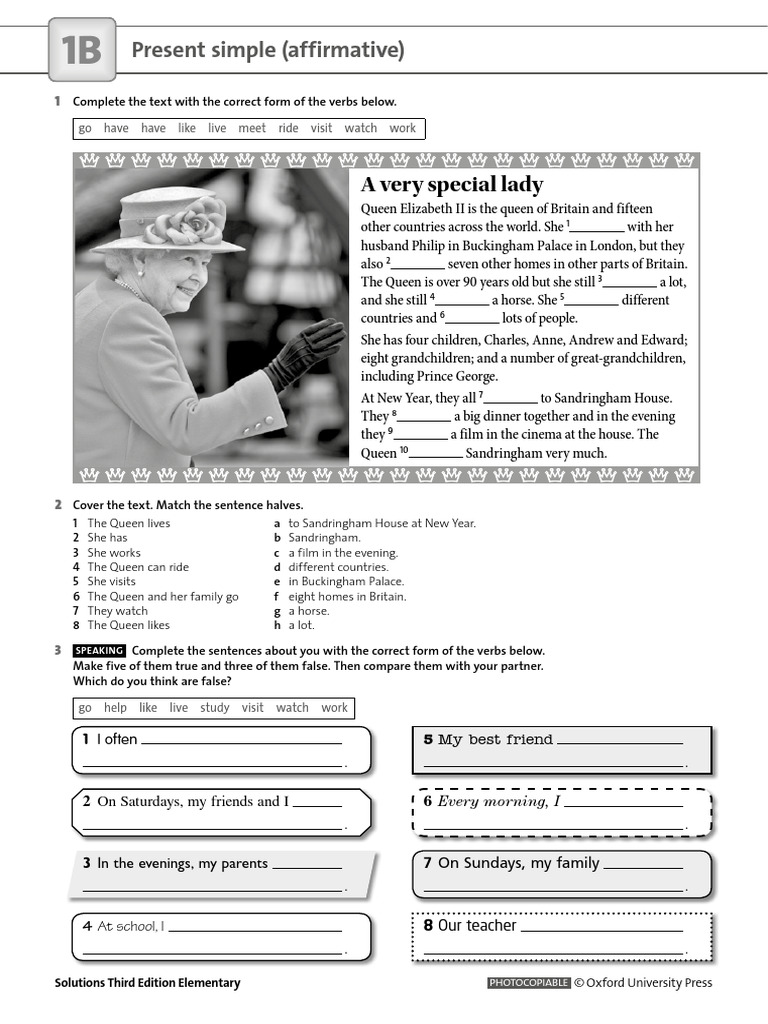 Present Simple Affirmative Practice | PDF | Elizabeth Ii