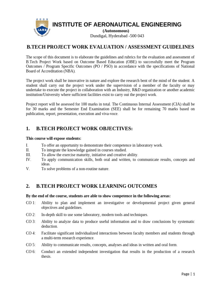 B.tech Project Work Evaluation Guidelines | PDF | Engineering | Analysis