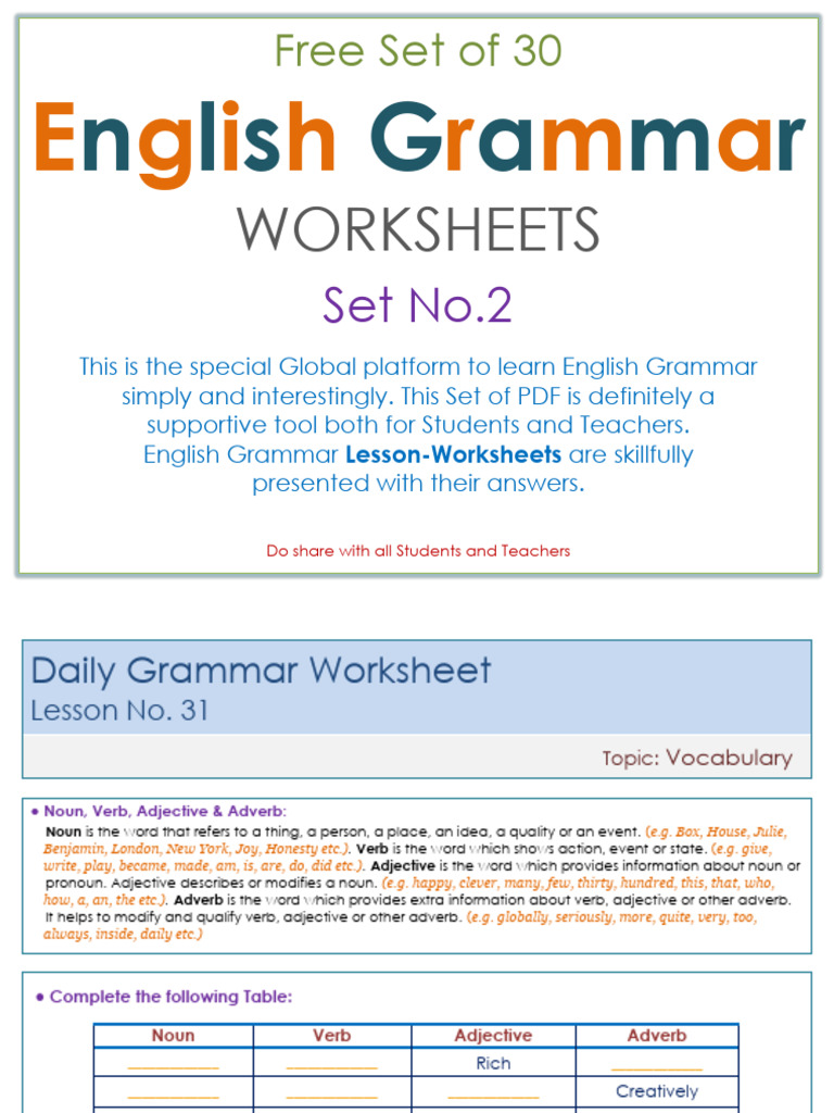 Free Grammar Worksheets-SET NO_02 (1) | PDF | English Grammar | Adjective
