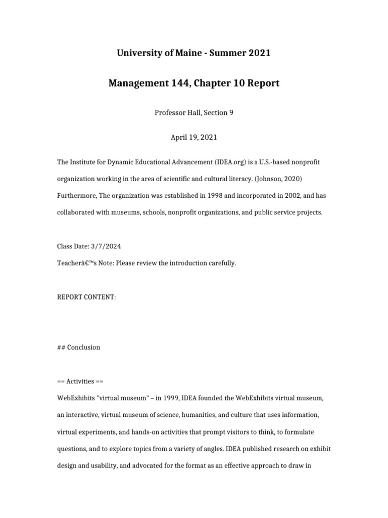 Management 144 Chapter 10 Report | PDF | Websites | Museum