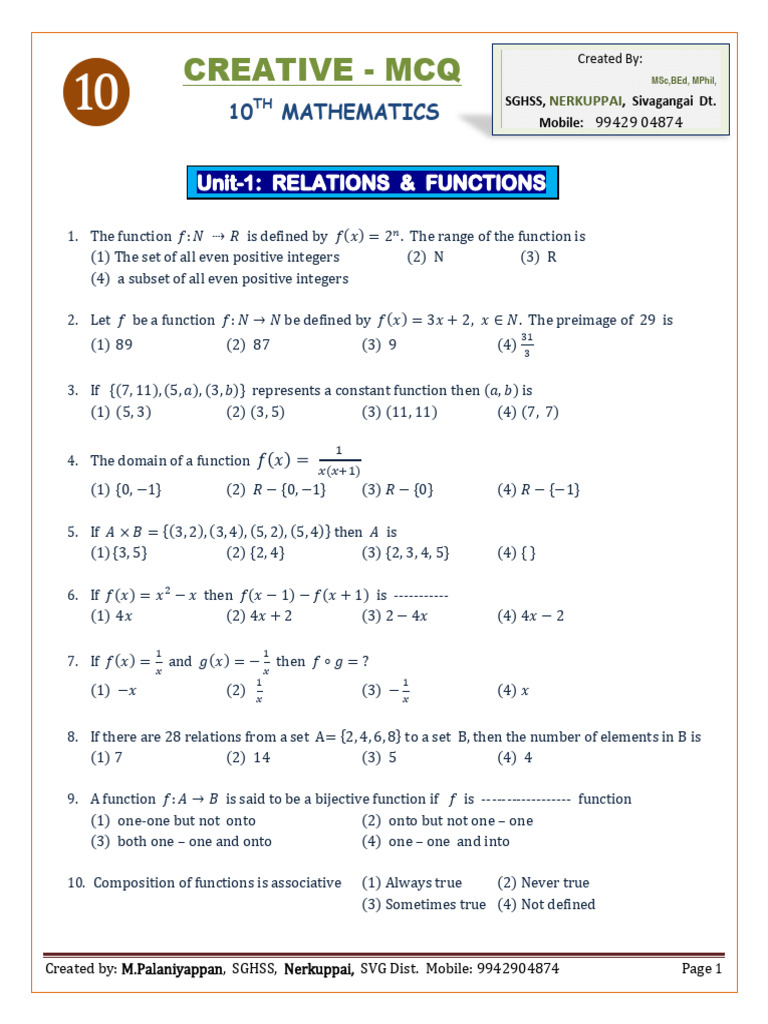 Creative MCQ. EM Kalvi Imayam | PDF | Function (Mathematics) | Line (Geometry)