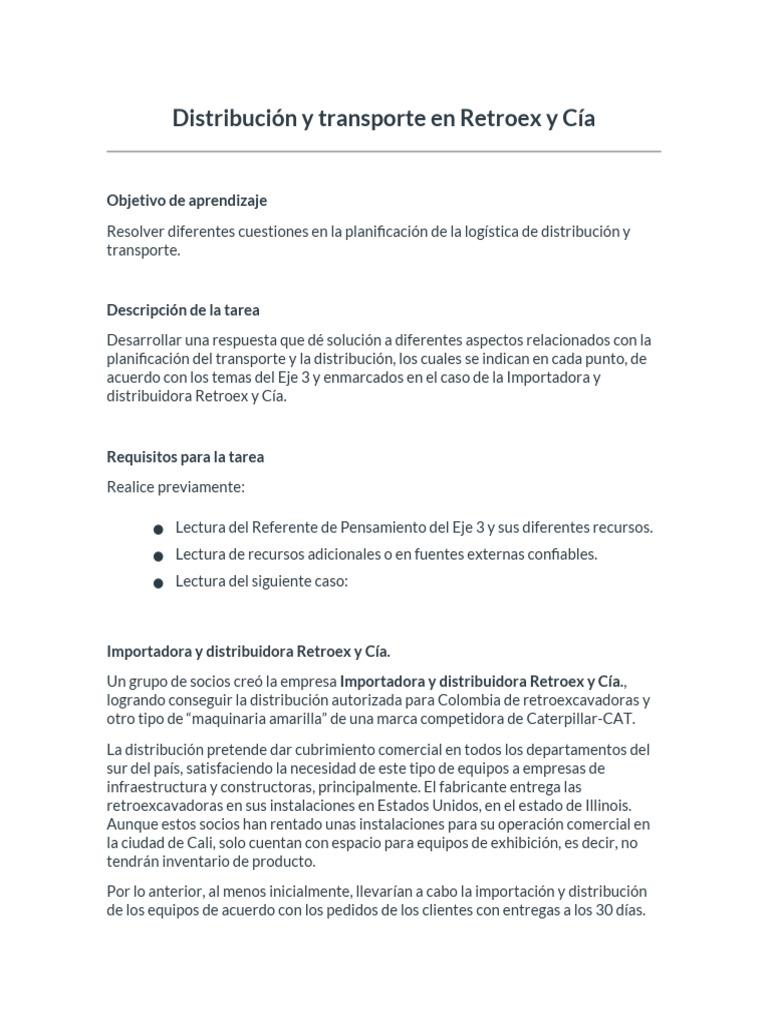 Trabajo EJE 3 Distribucion y transporte en Retroex y cía | PDF ... Trabajo EJE 3 Distribucion y transporte en Retroex y cía | PDF ...