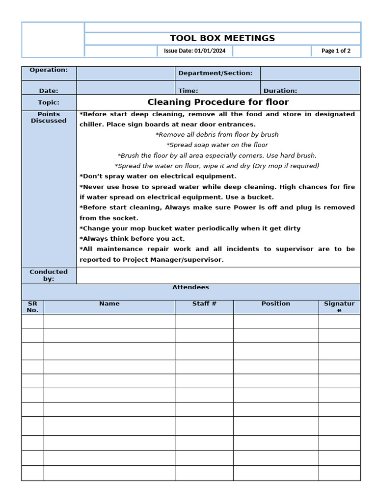 Kitchen - Cleaning Procedure For Floor | PDF