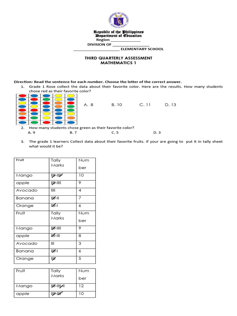 PT Q3 Grade 1 Matatag Math + 1 Tos | PDF | Subtraction