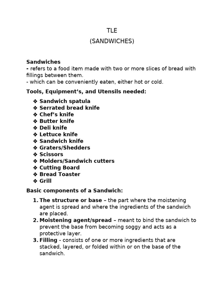 Tle Notes Sandwiches | PDF